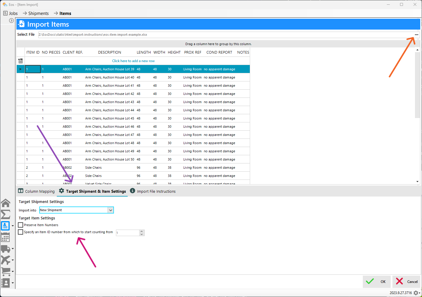 Importing Items from an Excel File | Eos Docs