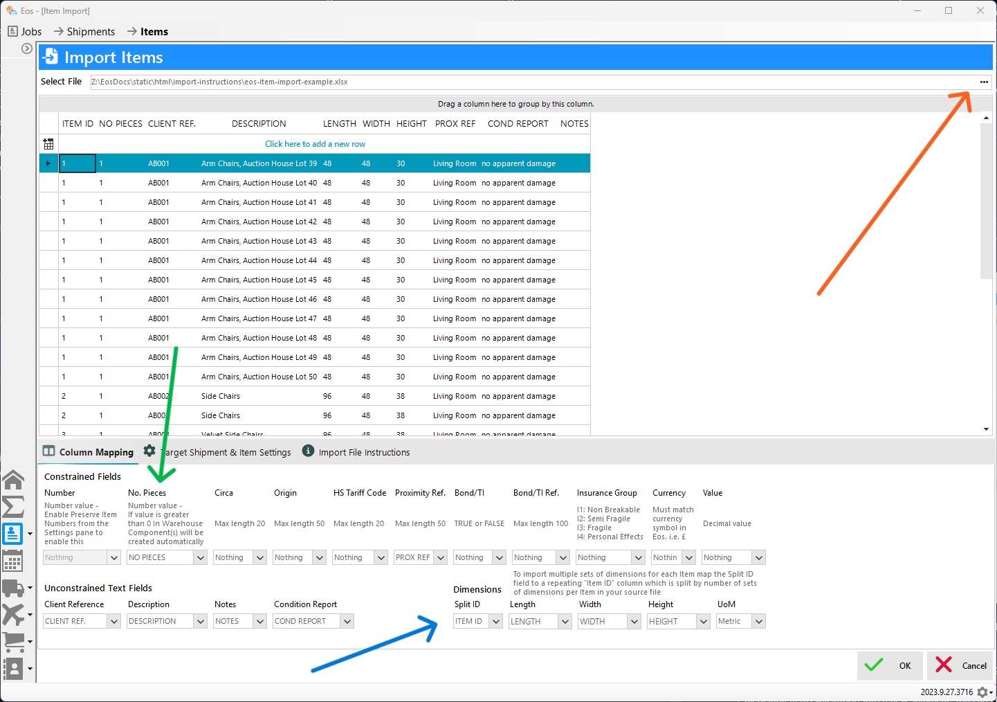 Importing Items from an Excel File | Eos Docs