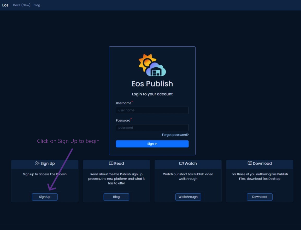 How to Sign Up to Eos Publish | Eos Docs